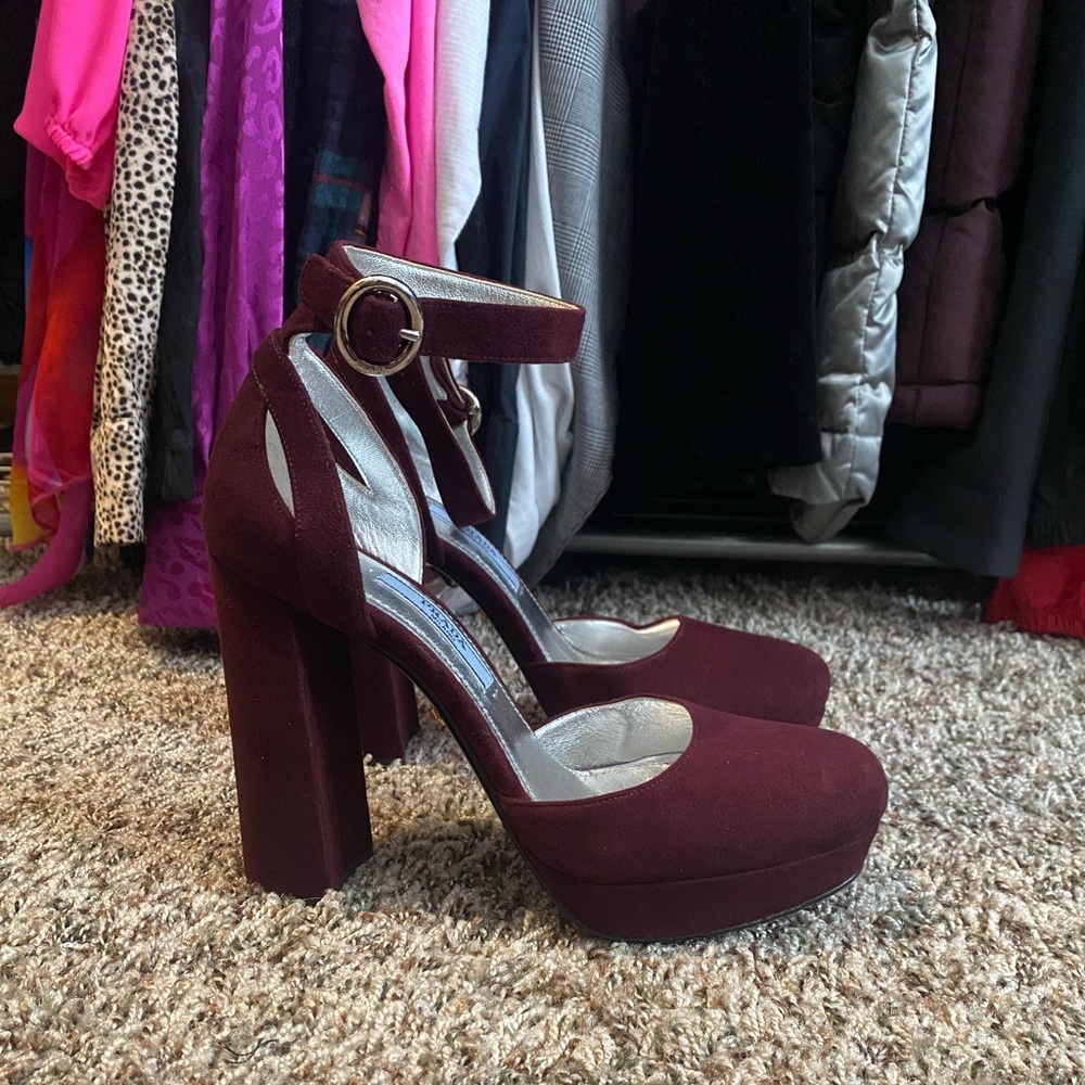 Burgundy Suede Prada Platform Heels - Gem
